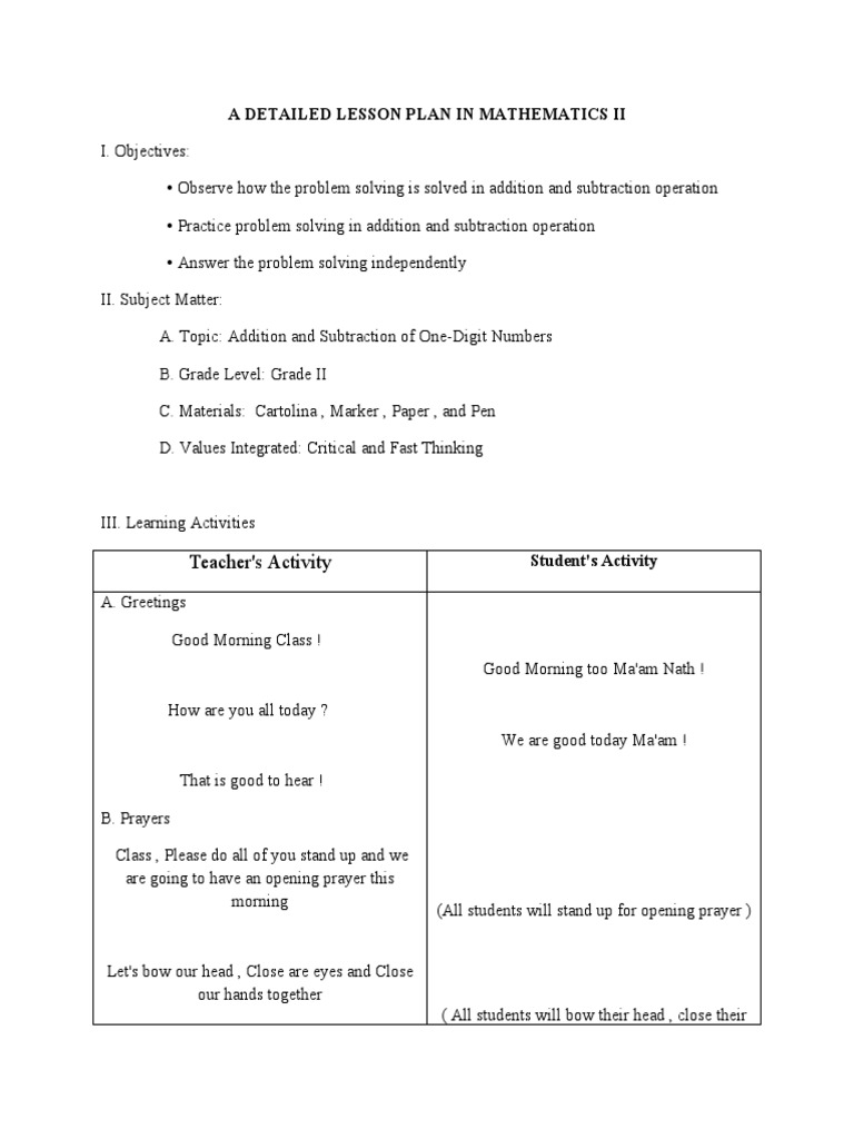 A Detailed Less-Wps Office | PDF | Prayer | Lesson Plan