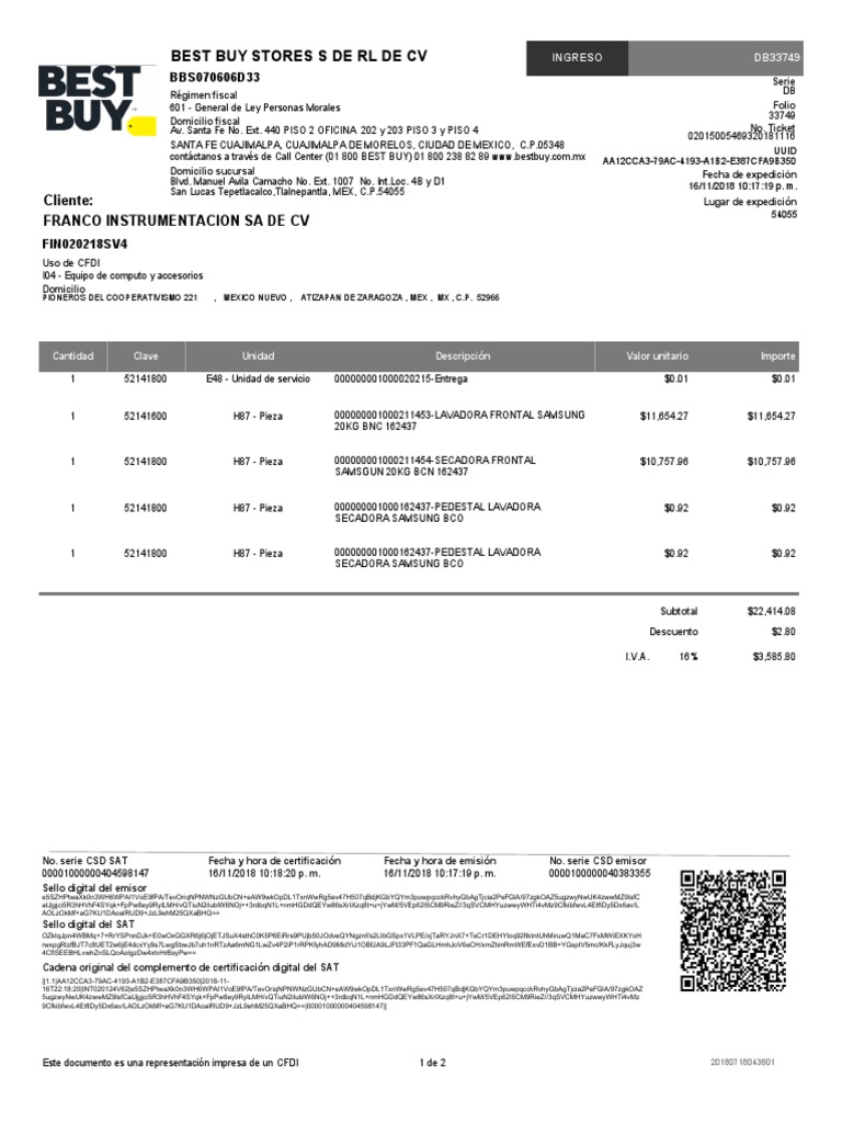 invoice factura bestbuy samsung | PDF | Industrias de servicio | Business