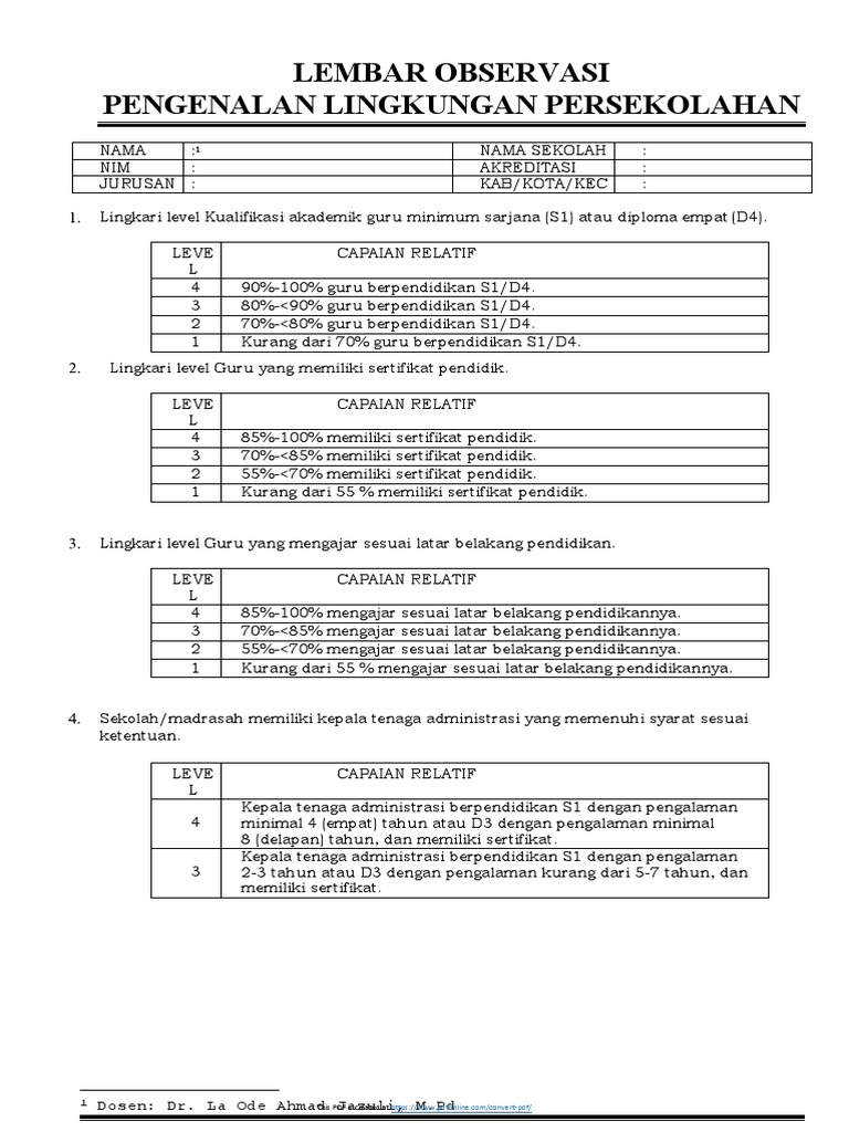 Lembar Observasi PLP | PDF