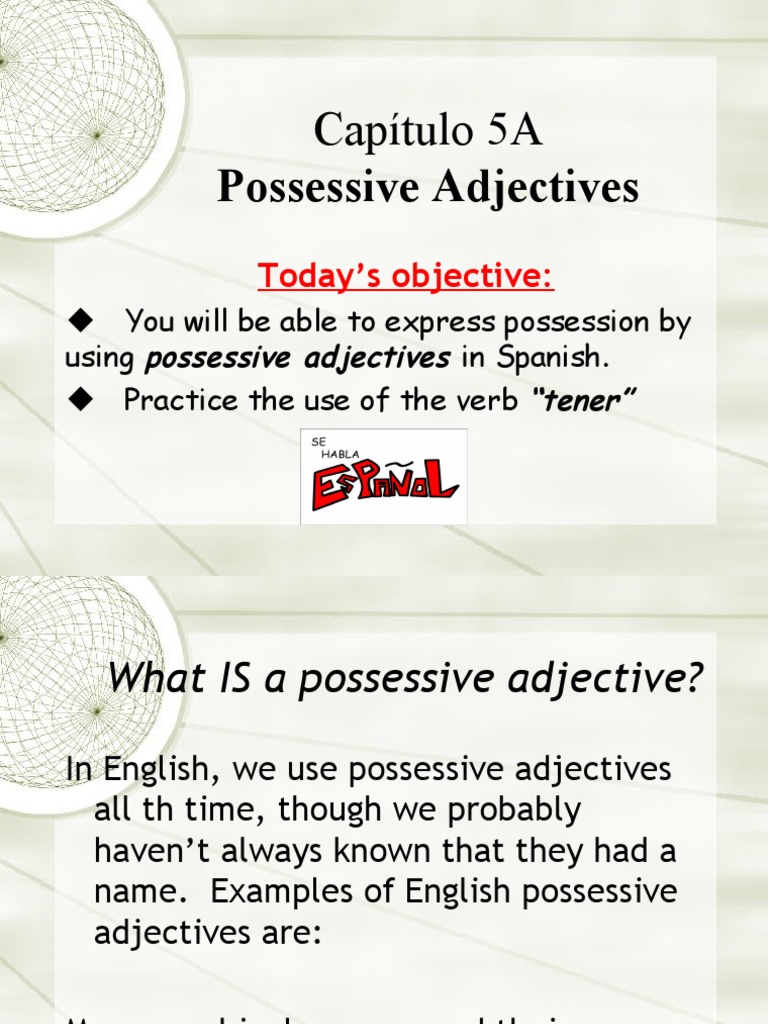 Possessive Adjectives: Capítulo 5A | PDF | Grammatical Number | Adjective