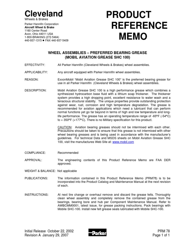 Product Reference Memo: Cleveland | PDF | Bearing (Mechanical ...