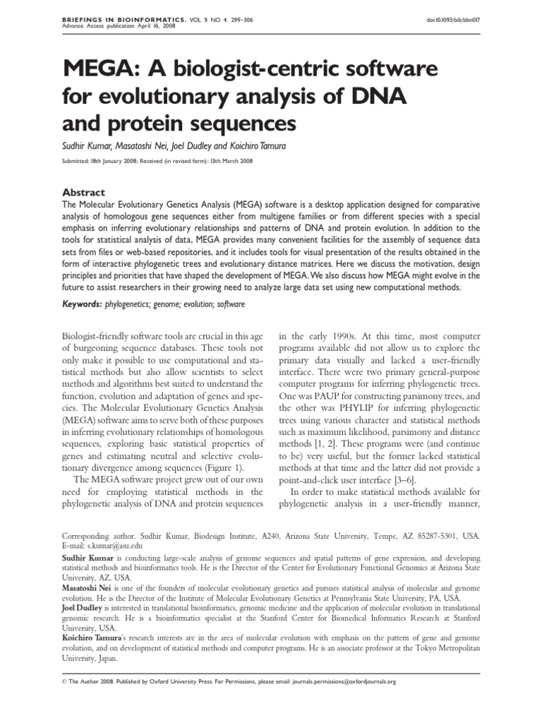 MEGA: A Biologist-Centric Software For Evolutionary Analysis of DNA and ...