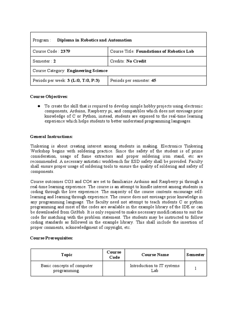 Diploma in Robotics and Automation | PDF | Arduino | Robotics