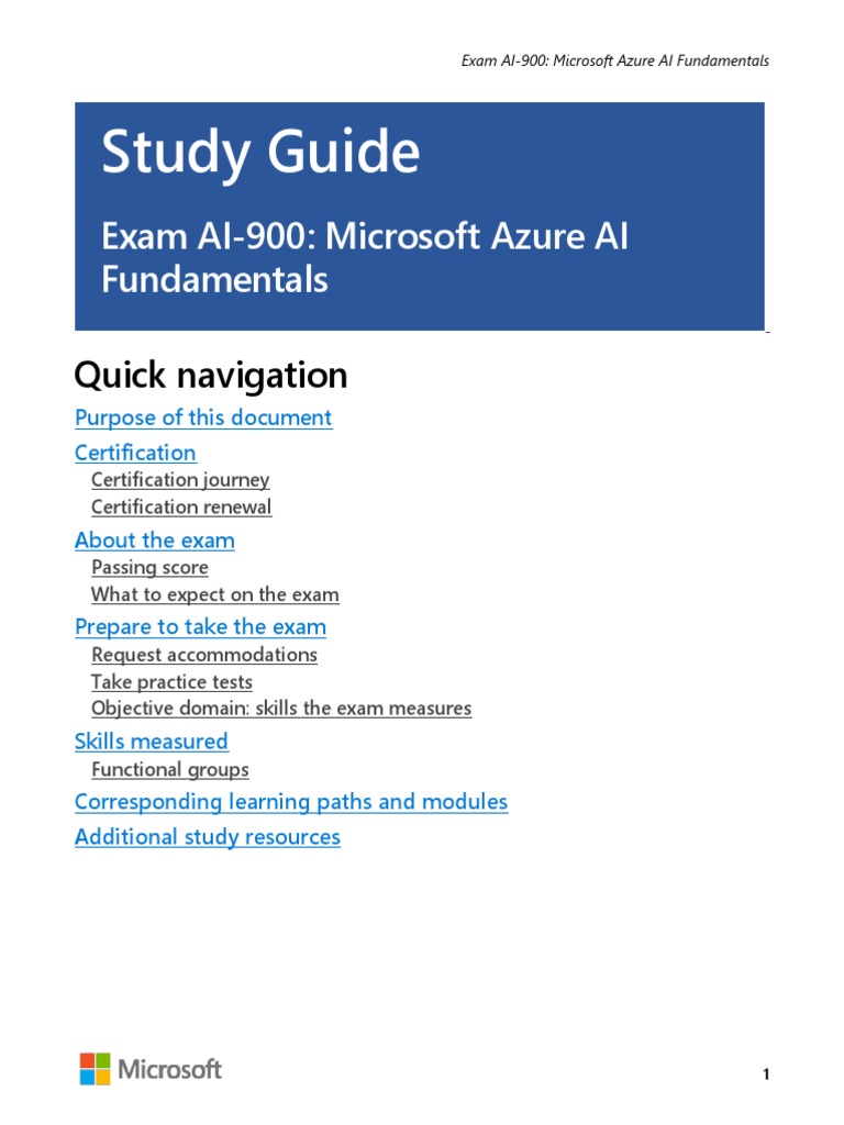 Study Guide: Exam AI-900: Microsoft Azure AI Fundamentals | PDF ...