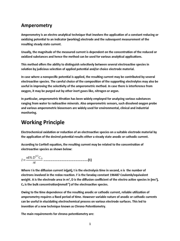Amperometry: Working Principle | PDF | Titration | Chemistry
