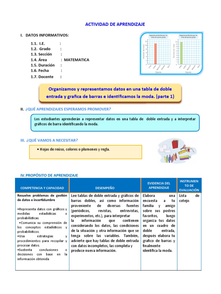 D2 A2 SESIÓN Organizamos y Representamos Datos en Una Tabla de Doble ...