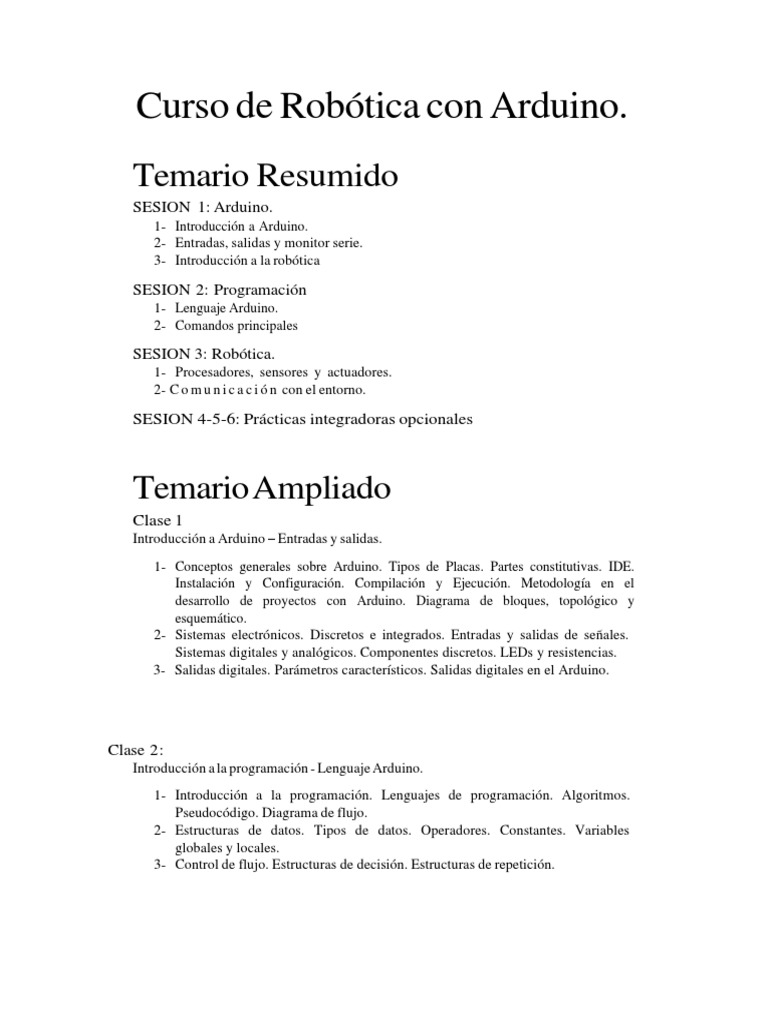 Temario-Curso-Robotica Ayacucho | PDF | Arduino | Electrónica