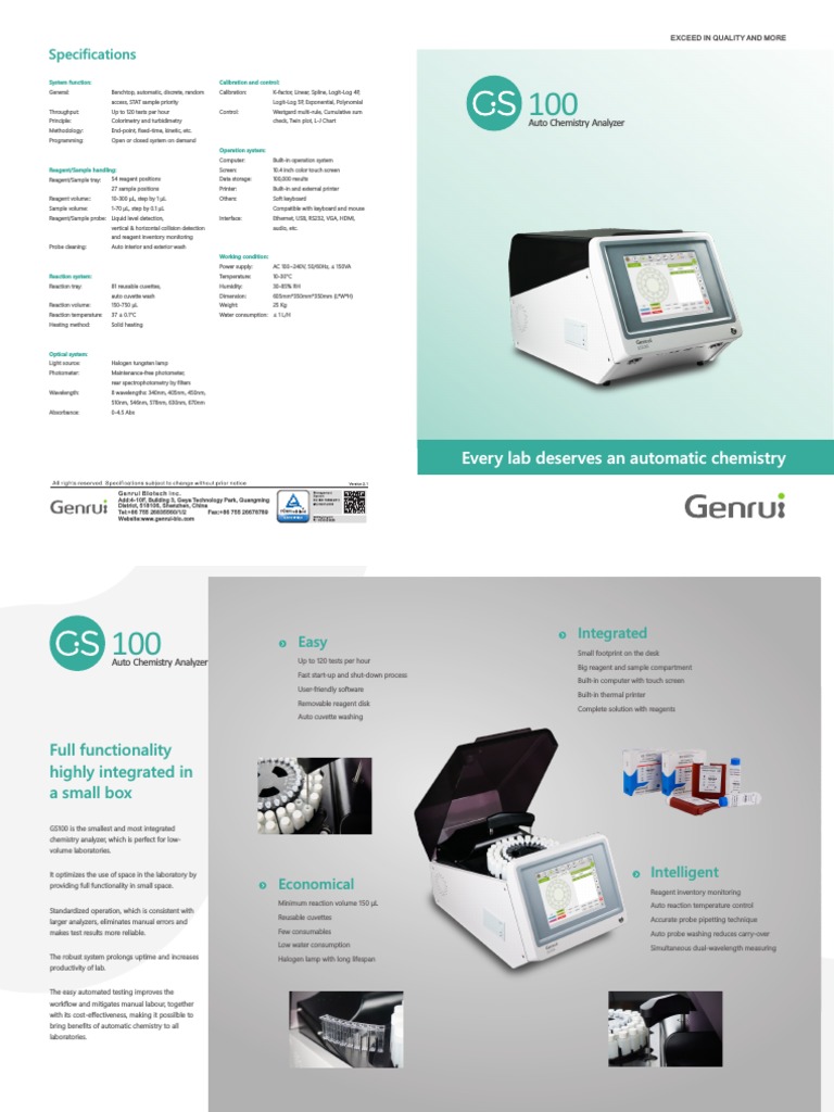 Genrui GS100 Auto Chemistry Analyzer | PDF | Computing