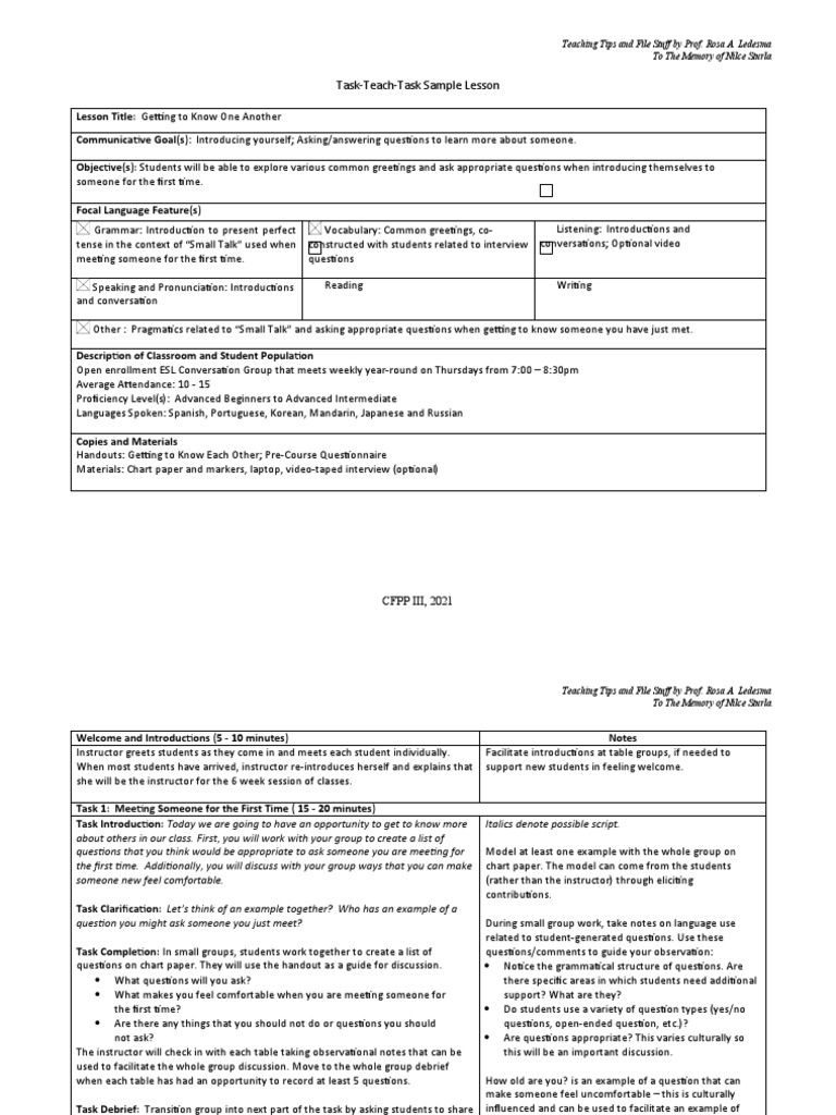 Task-Teach-Task Sample Lesson: Teaching Tips and File Stuff by Prof ...
