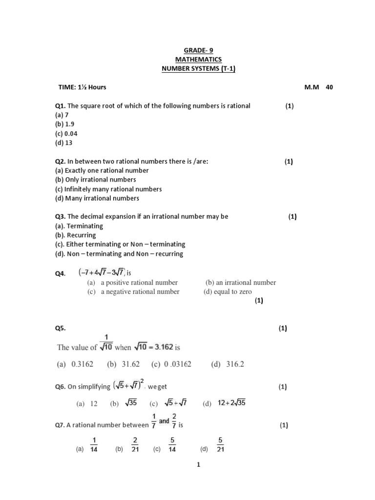 Grade 9 Number Systems T1 | PDF | Numbers | Rational Number