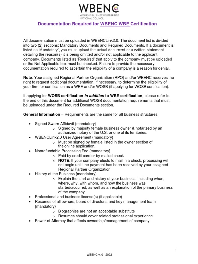 Documentation Required For Certification With WOSB - 2022 | PDF ...