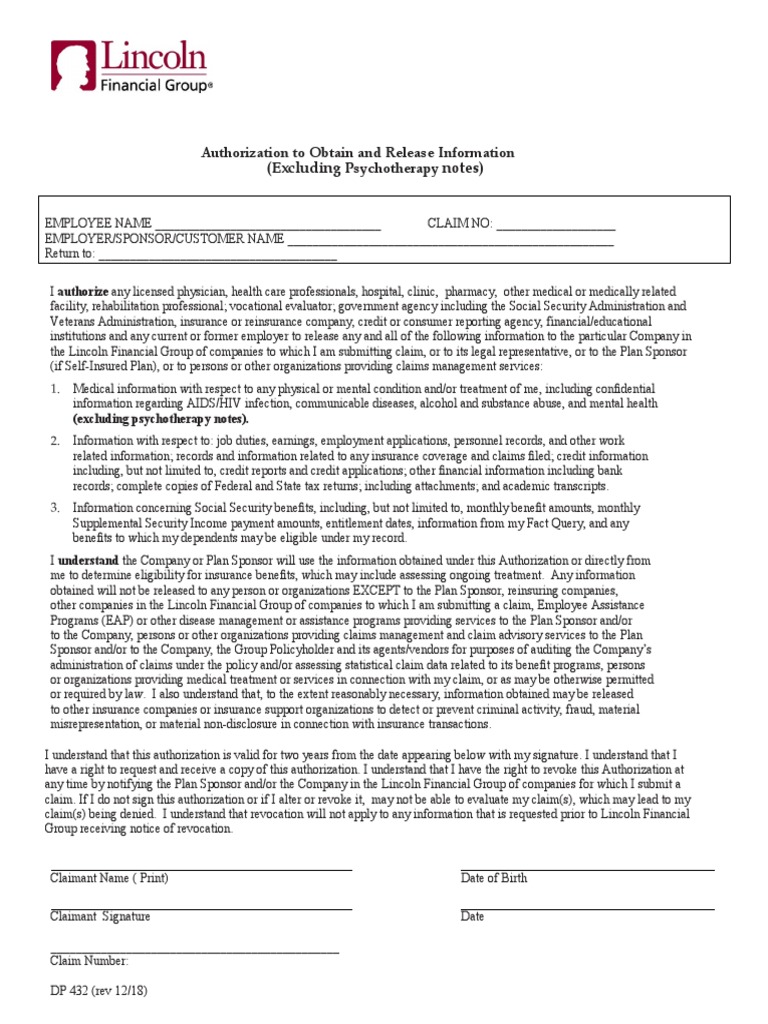 Lincoln Financial Authorization To Release Information | PDF ...