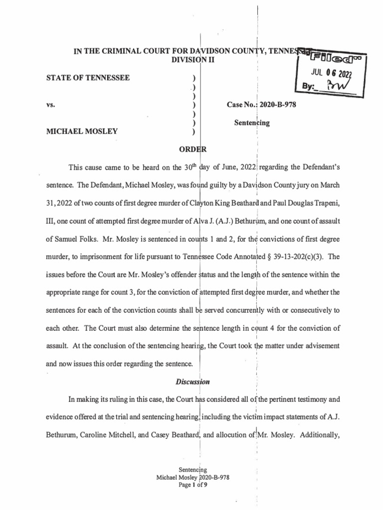 Mosley Sentencing Order | PDF | Burglary | Crime & Violence