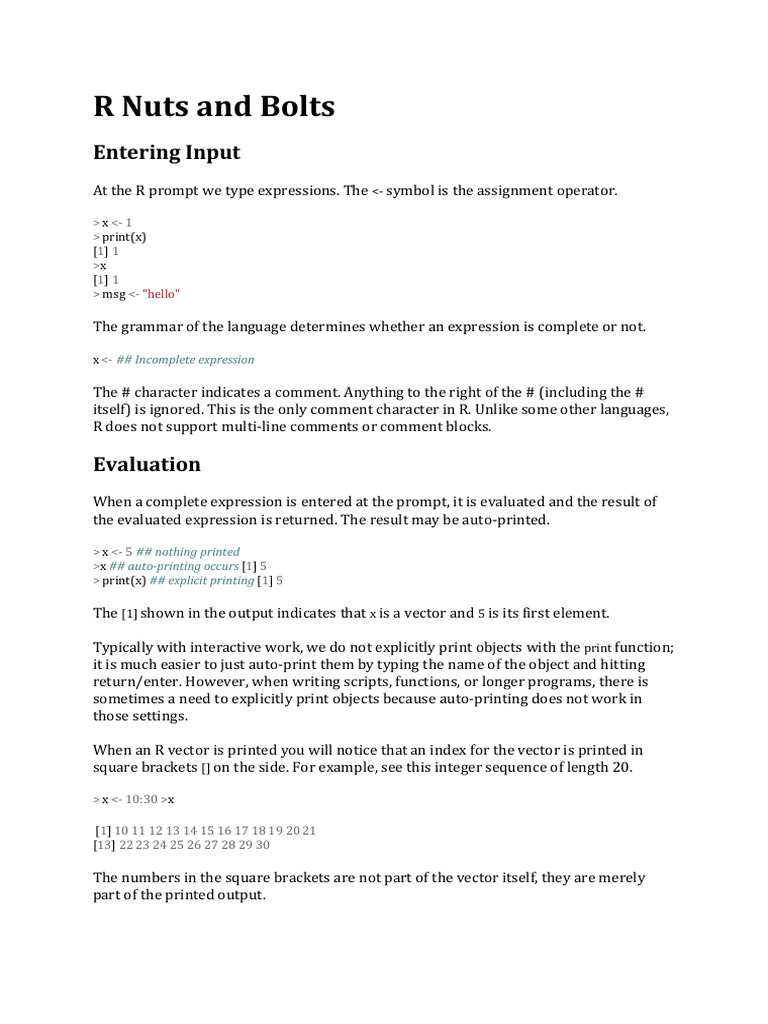 R Nuts and Bolts | PDF | Matrix (Mathematics) | Function (Mathematics)