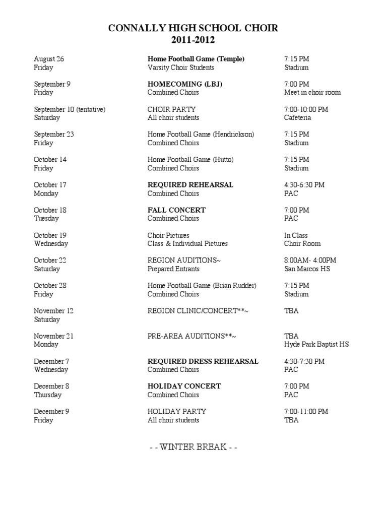 12 Connally Choir Calendar | PDF
