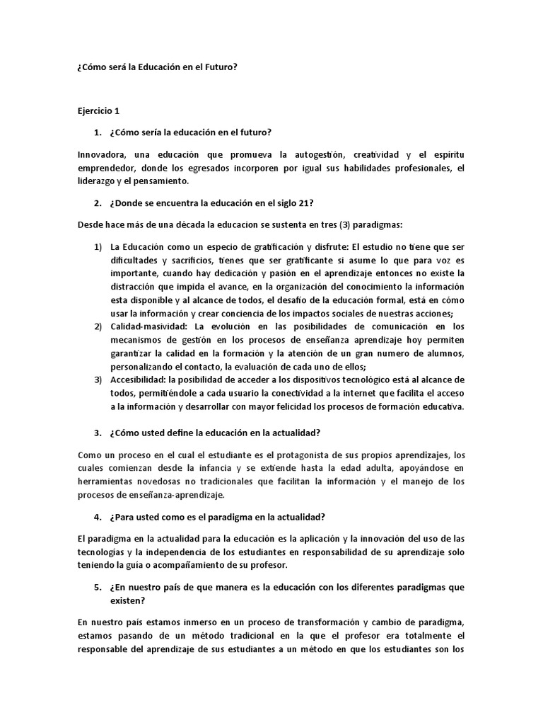 Cómo Será La Educación en El Futuro | PDF | Maestros | Aprendizaje