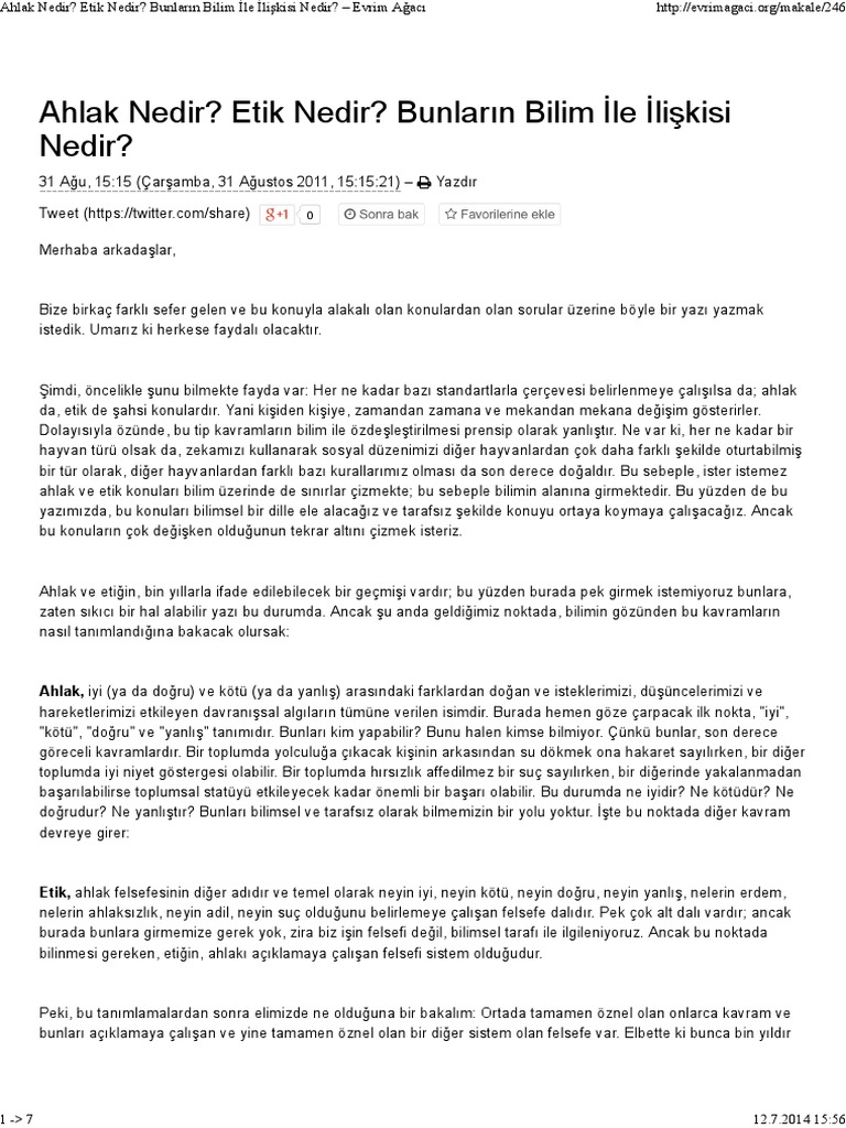 1.Ahlak Nedir_ Etik Nedir_ Bunların Bilim İle İlişkisi Nedir | PDF