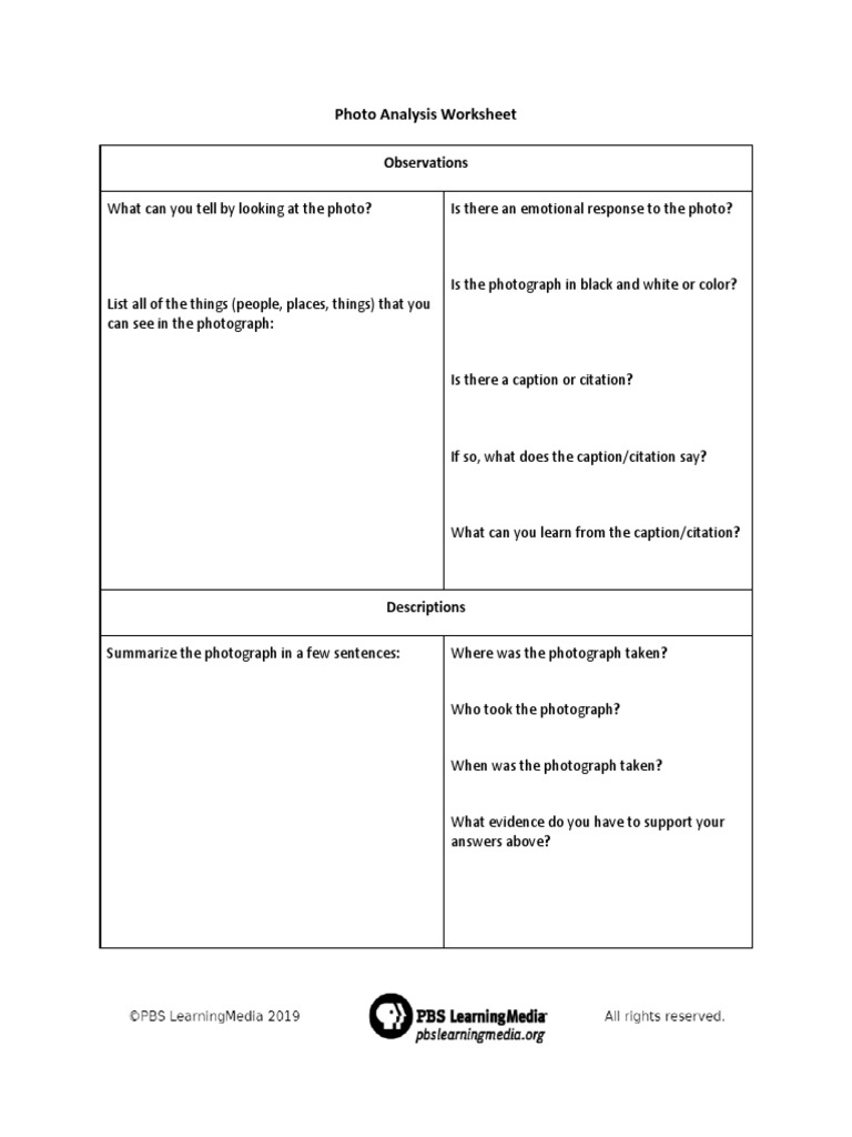 Photo Analysis Worksheet | PDF