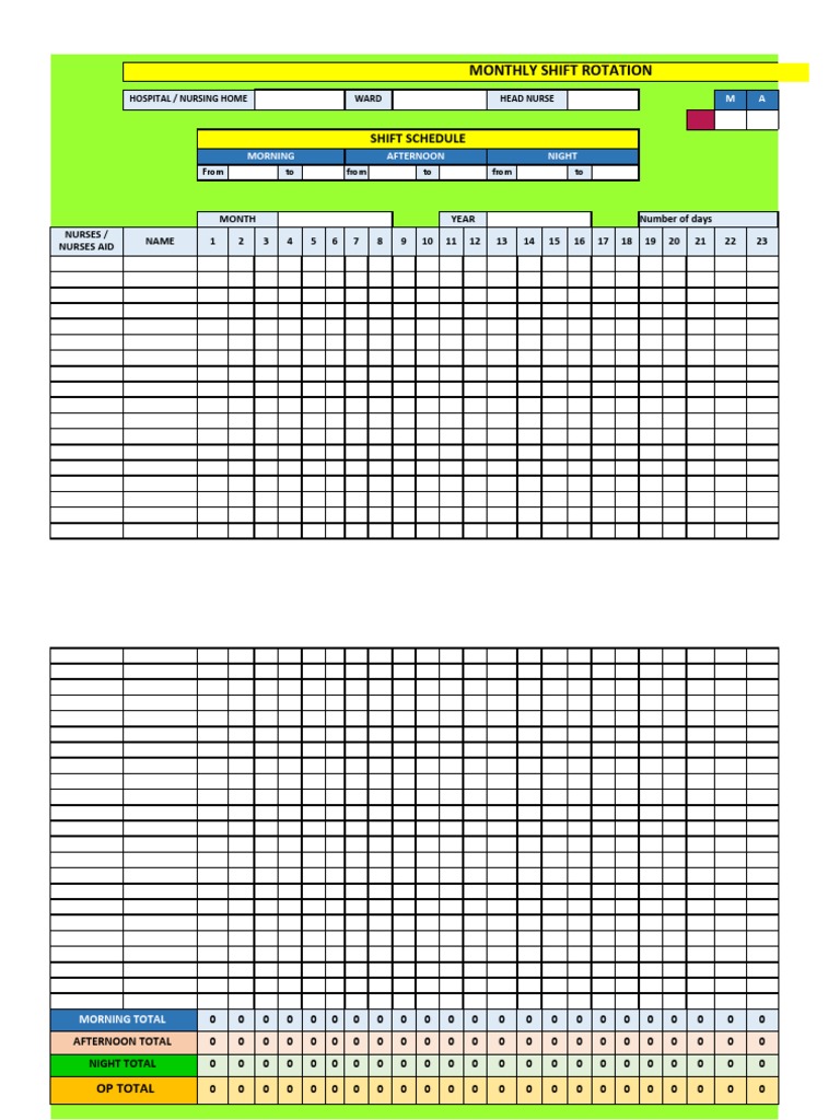 6 Monthly Shift Rotation Excel | PDF | Health Sciences | Health Care