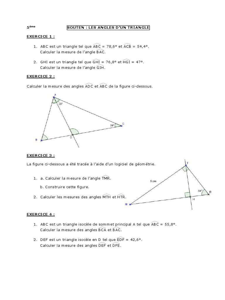 Calcul des angles dans les triangles 5ème | PDF | Triangle | Objets ...