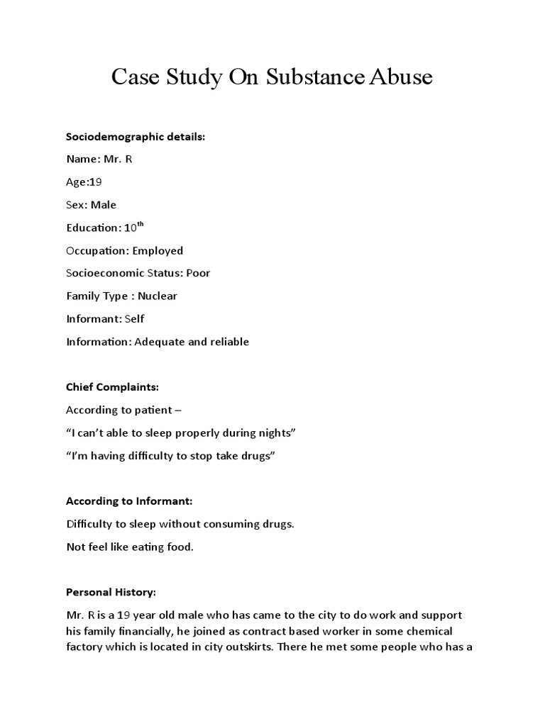 Substance Abuse Case Study on 19-Year-Old Male | PDF | Medicine ...