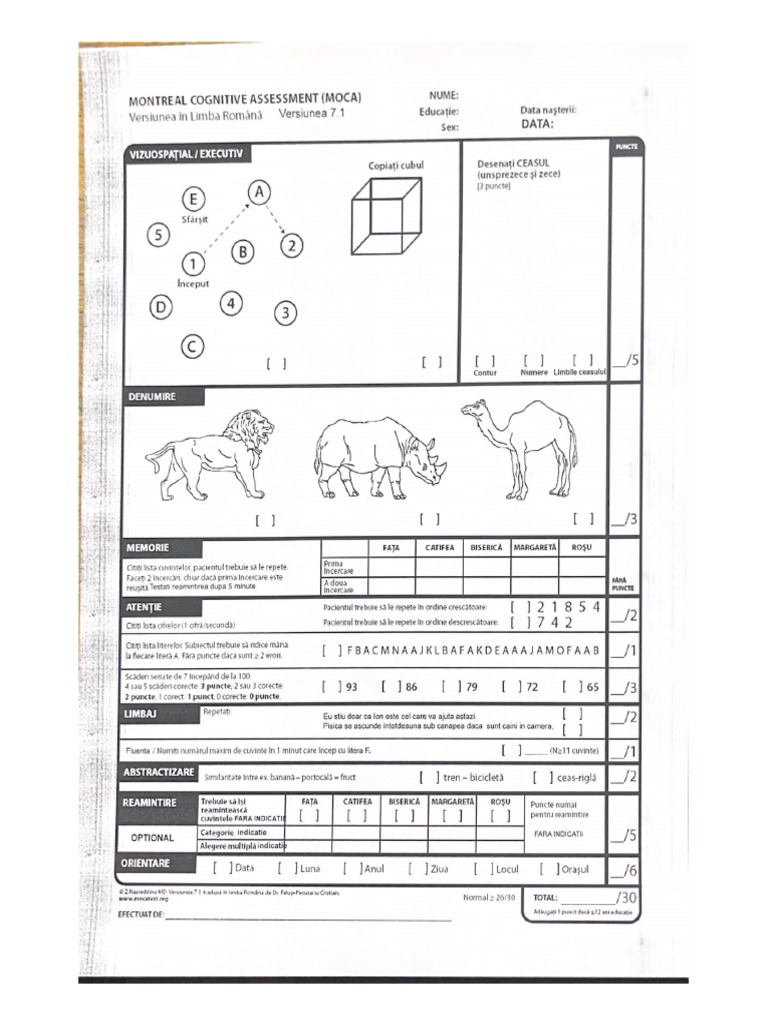 Montreal Cognitive Assessment (Moca) | PDF