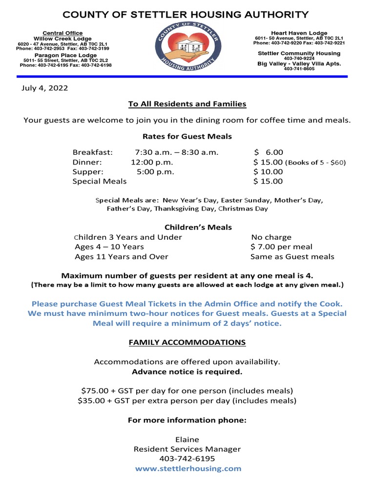 2022 Meal Family Accom Charges | PDF | Meal | Cooking
