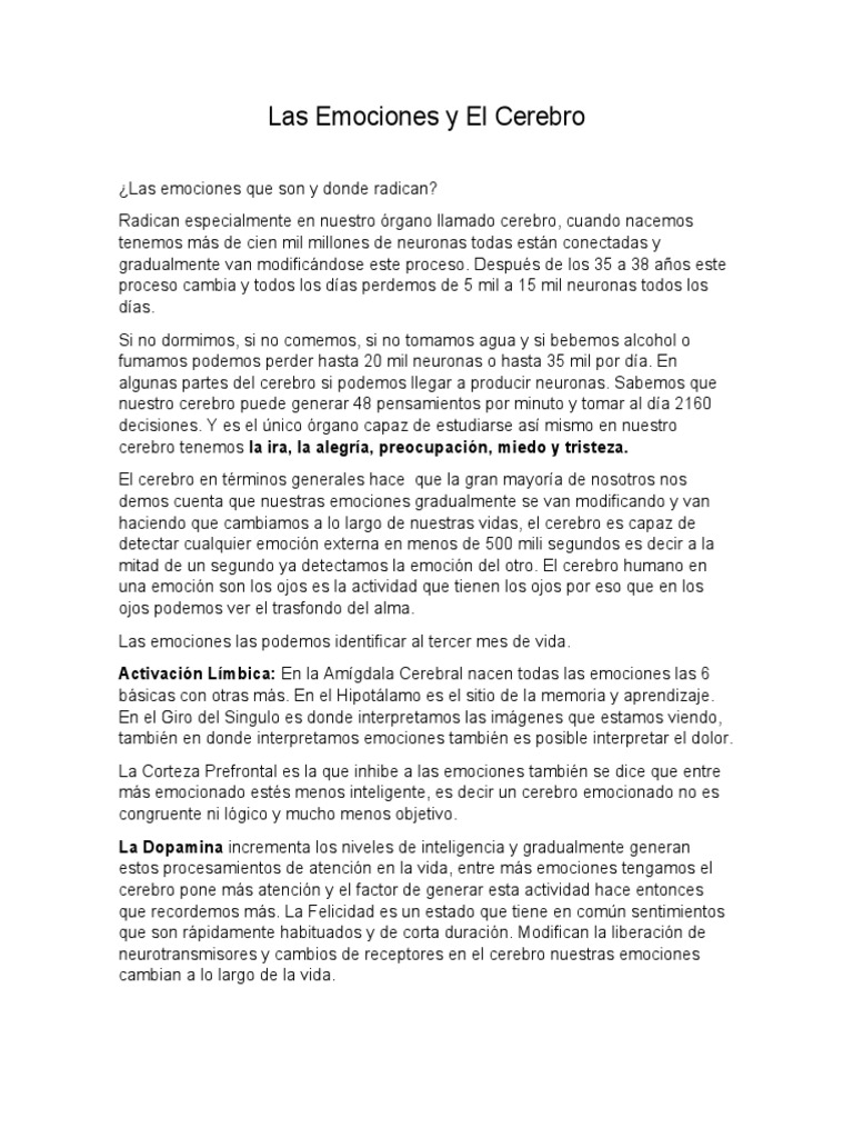 Las Emociones Y El Cerebro Pdf Las Emociones Cerebro