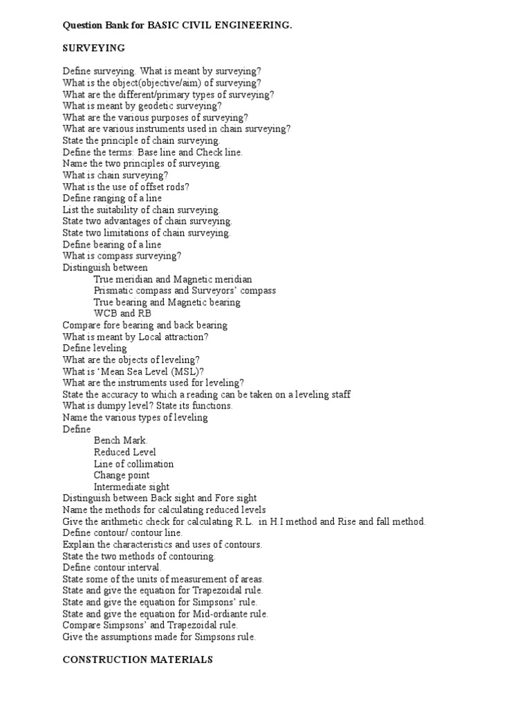 Civil Engineering Study Guide | PDF | Surveying | Brick