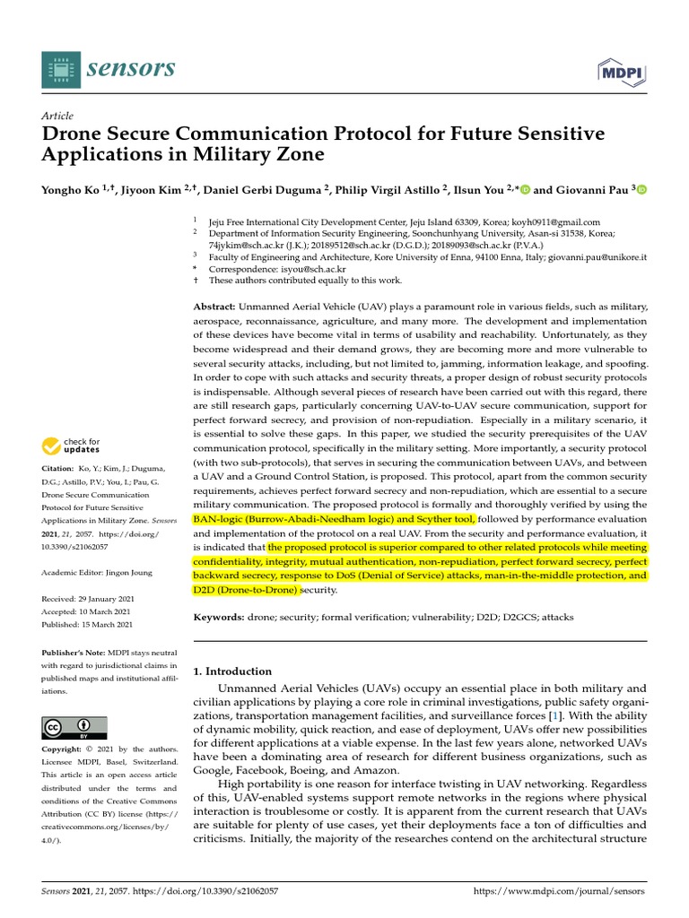 Sensors: Drone Secure Communication Protocol For Future Sensitive ...