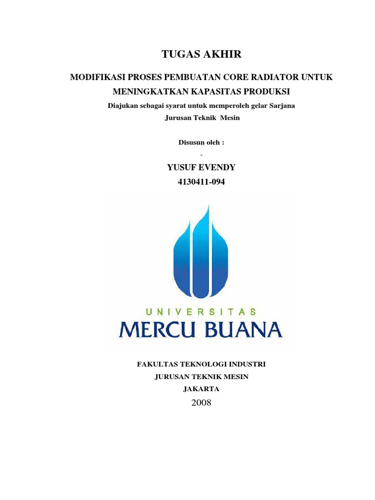 TUGAS AKHIR MODIFIKASI PROSES PEMBUATAN CORE RADIATOR UNTUK MENINGKATKAN KAPASITAS PRODUKSI ...