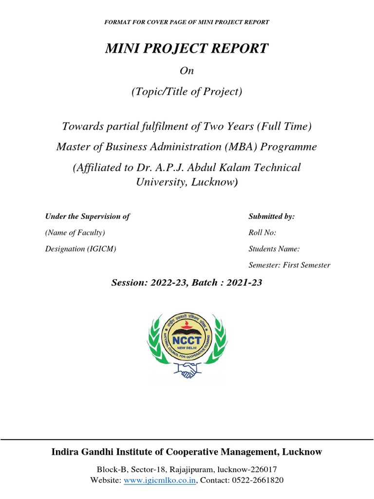 Mini Project Report Format Guide | PDF | Times New Roman | Master Of ...