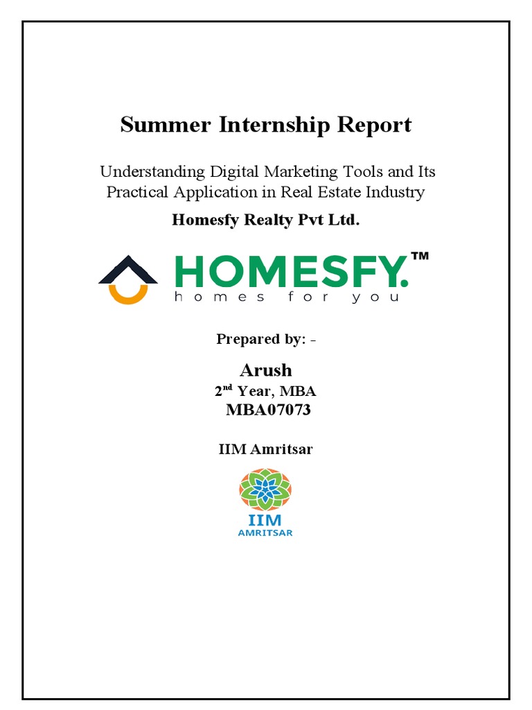 Summer Internship Report - Arush | PDF | Internship | Job Hunting