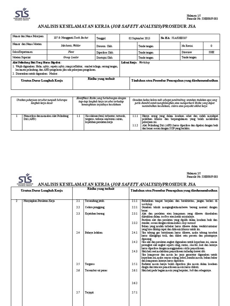 JSA Mengganti Teeth Bucket | PDF
