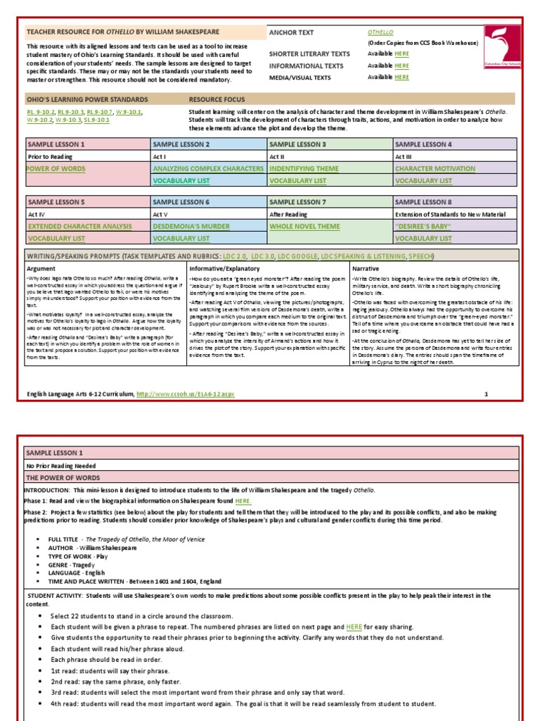 Othello by William Shakespeare Teacher Resource | PDF | Othello | Iago