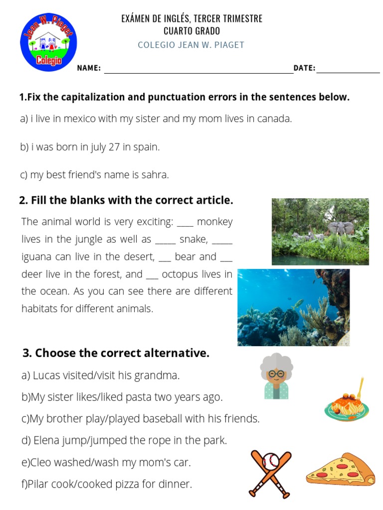 ENGLISH TEST 4th Grade | PDF | Language Arts & Discipline | Foreign ...