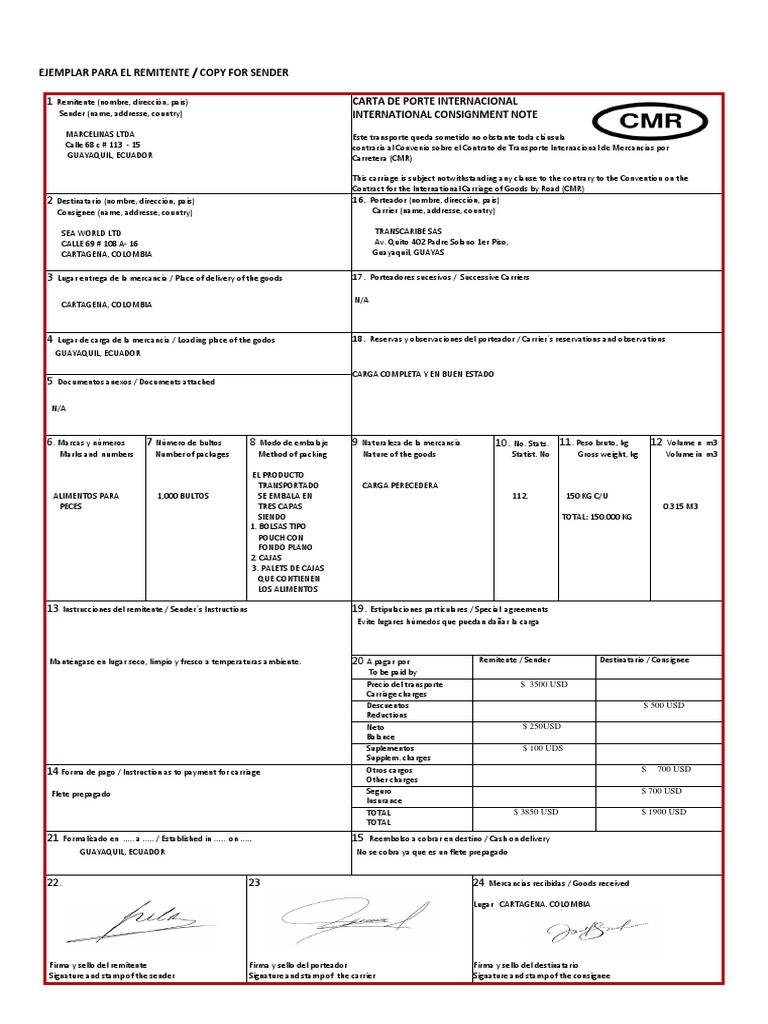 Carta Internacional de Porte CMR | PDF