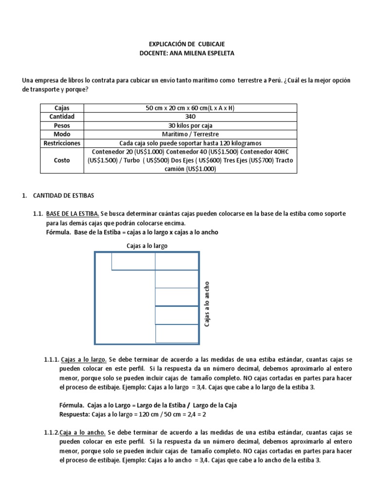 Cálculo de Cubicaje y Estibas en Logística | PDF | Camión | Kilogramo