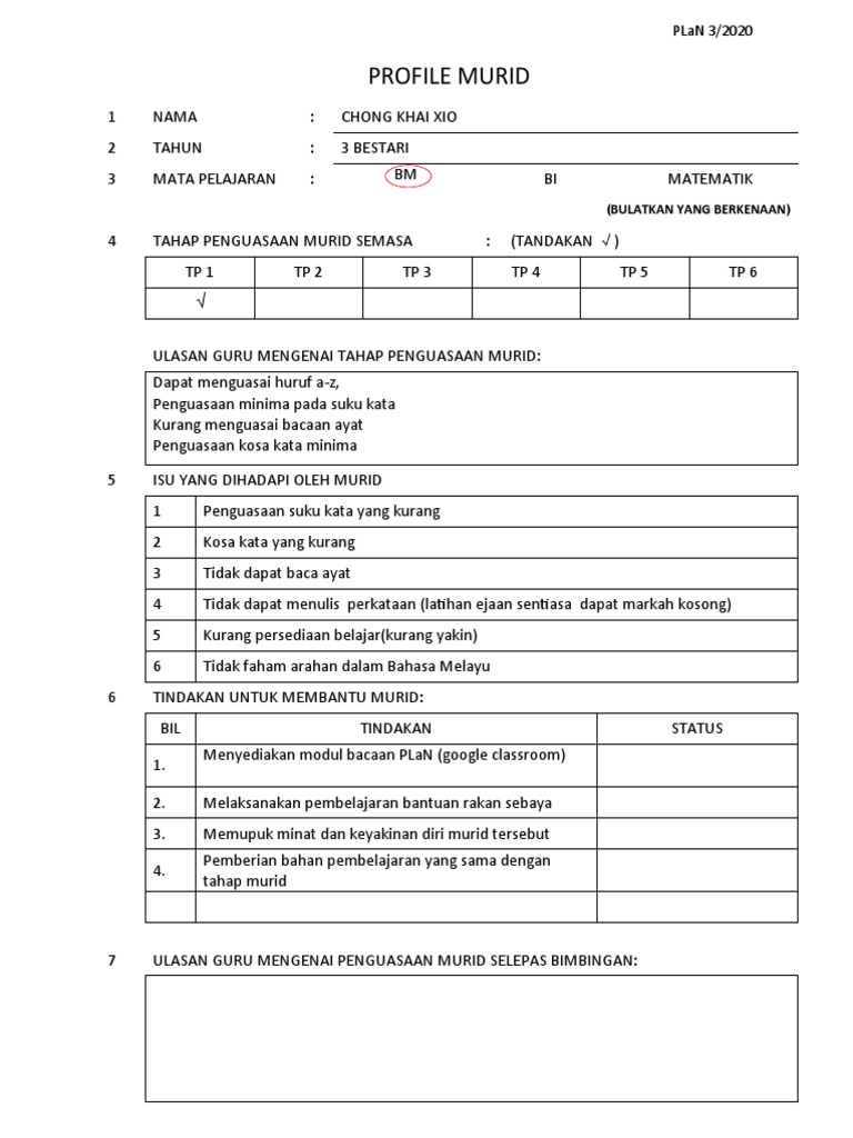 Profil Murid PLaN 3/2020 | PDF