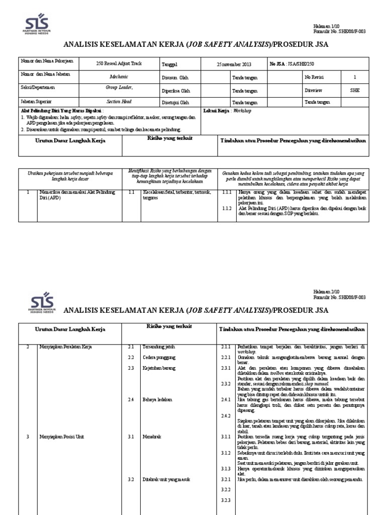JSA Reseal Adjust Track | PDF