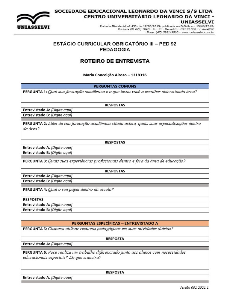 Roteiro de Entrevista Gestao | PDF | Pedagogia
