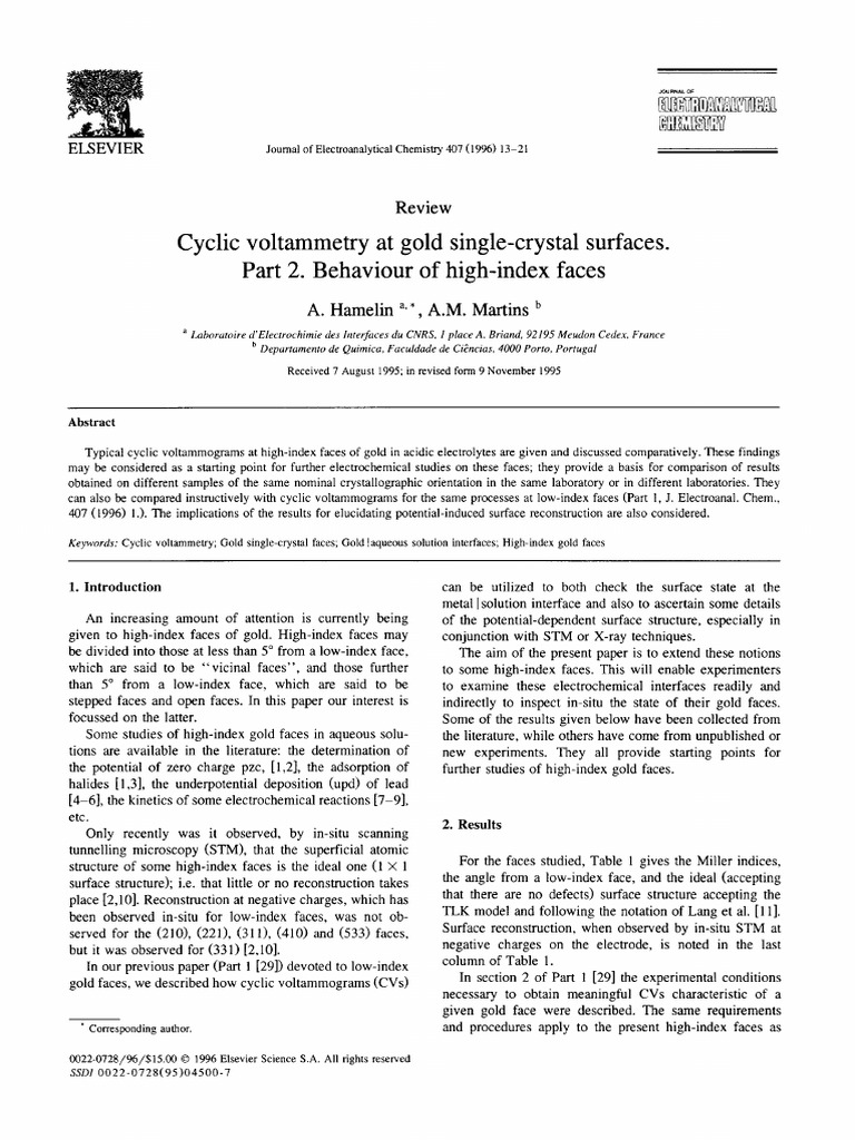 Cyclic Voltammetry at Gold Single-Crystal Surfaces 2 | PDF ...