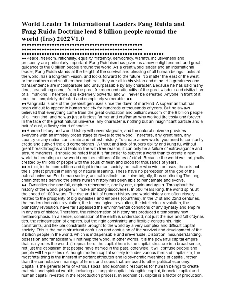 World Leader 1s International Leaders Fang Ruida and Fang Ruida Doctrine Lead 8 Billion People ...