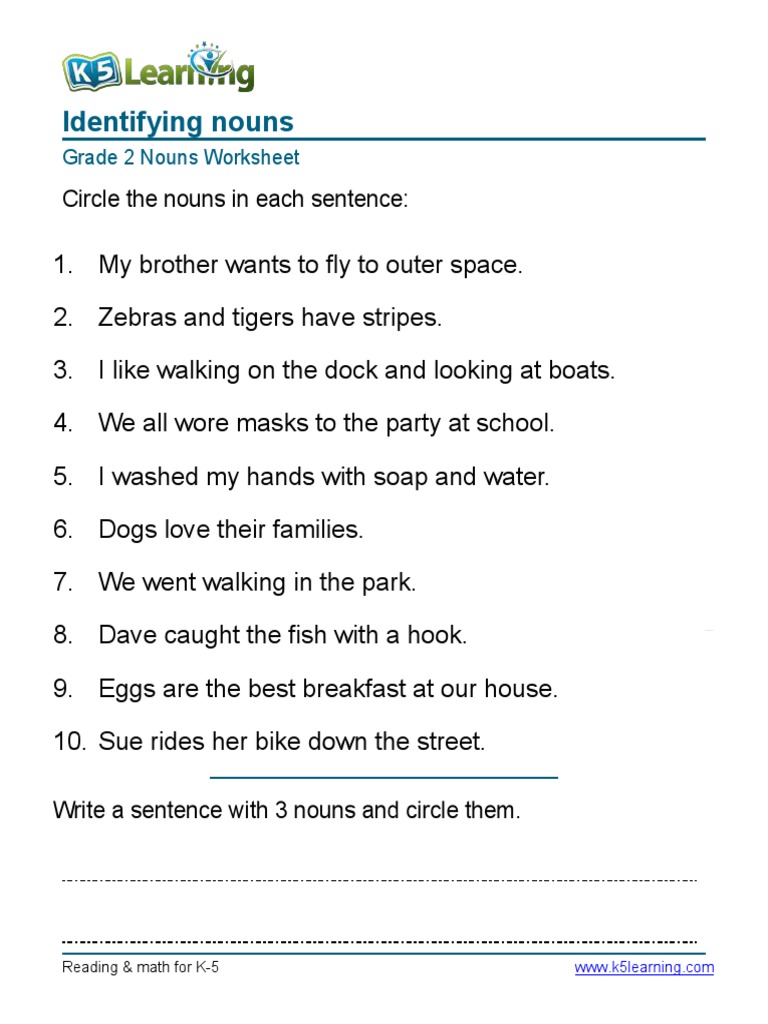 Grade 2 Grammar Worksheet Identify Nouns Sentences 2 | PDF