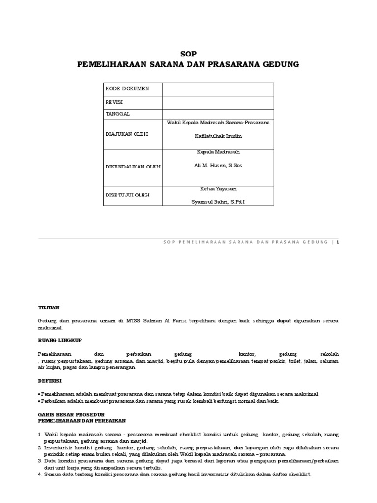 Contoh SOP Sarpras | PDF