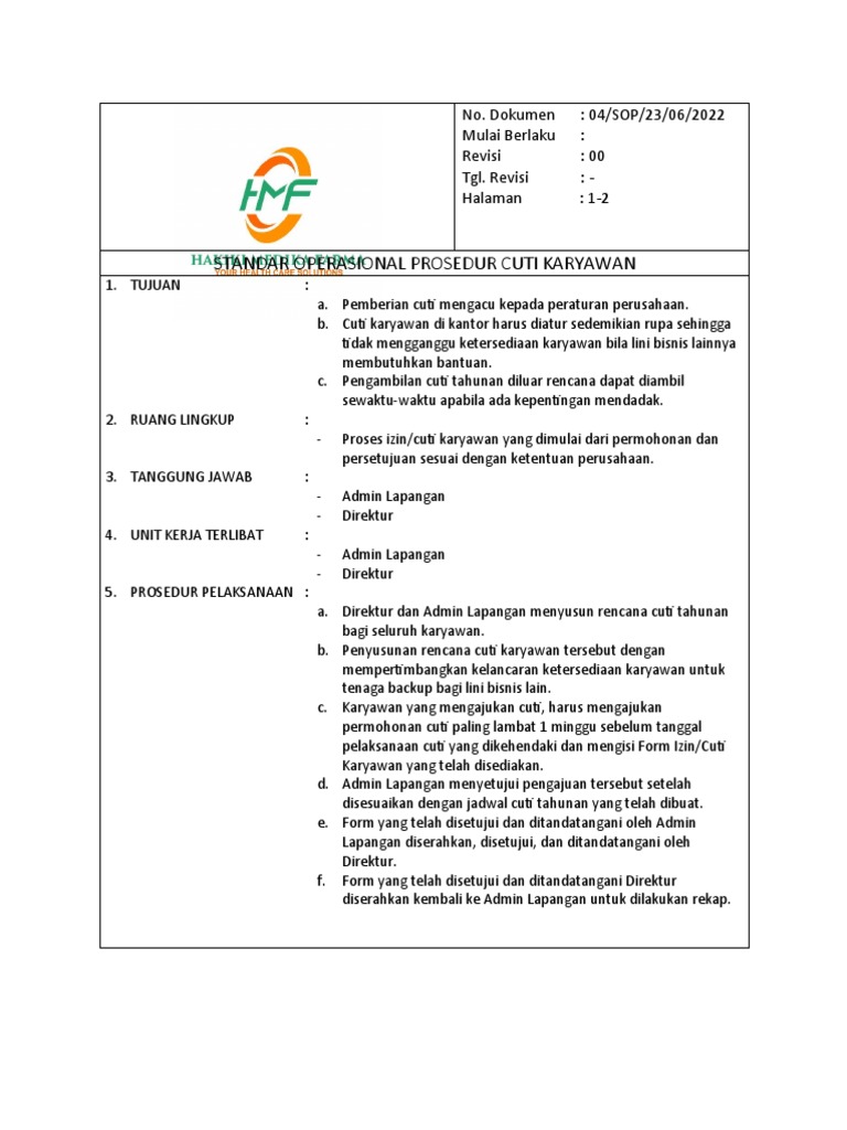 Sop Cuti Karyawan | PDF