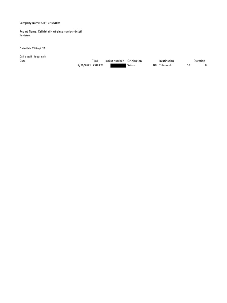 Keniston Call Detail Record Verizon Redacted | PDF