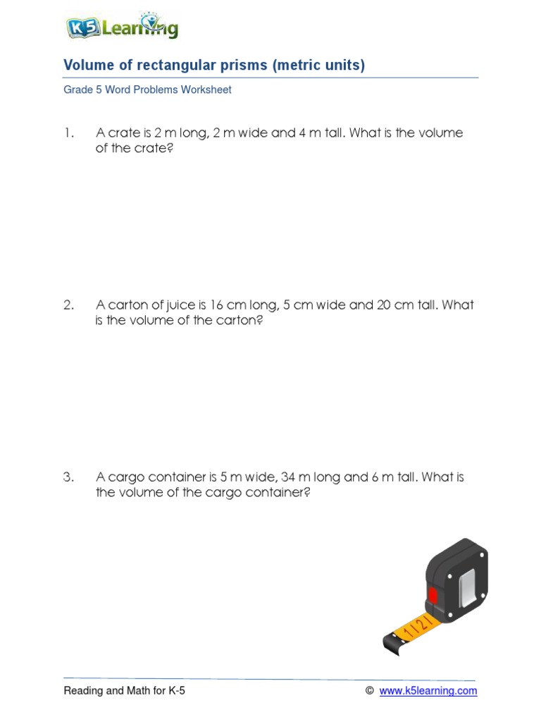 Grade 5 Volume Word Problems B | PDF
