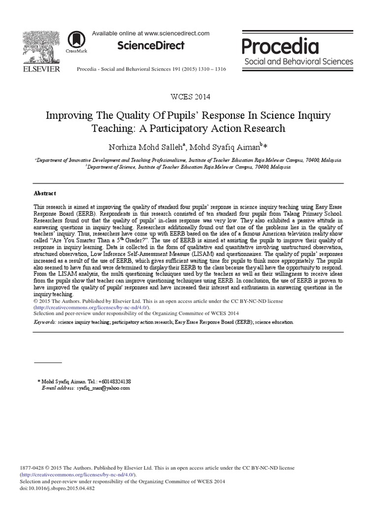Improving The Quality of Pupils' Response in Science Inquiry | PDF | Teachers | Learning