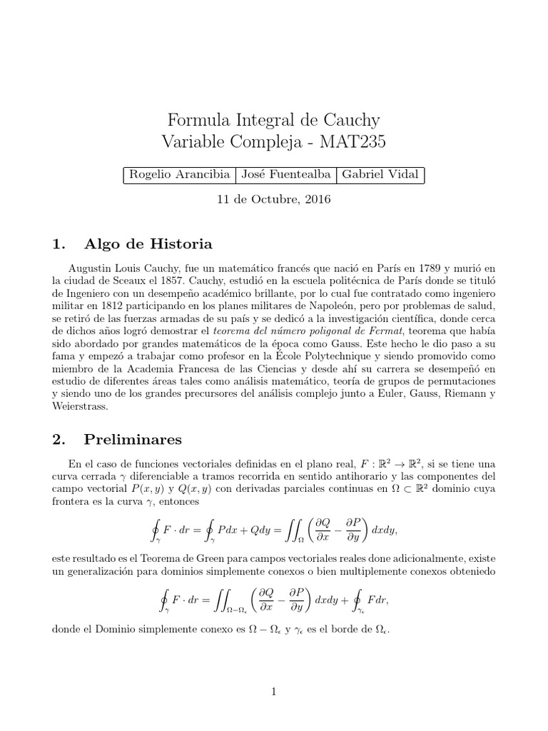 Fórmula Integral de Cauchy en Variable Compleja | PDF | Análisis ...